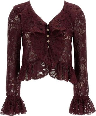 Self Portrait Femme, Blouses et Chemises, Rouge, Taille: 36 FR Lace Ruffle Top