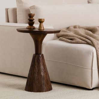 IDIMEX BHIMA Beistelltisch aus massivem Mangoholz, 40 cm, Braun - Design Beistelltisch, runder Couchtisch, Wohnzimmertisch klein, Ablagetisch modern, skulptu