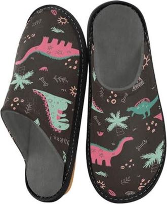 HMZXZ Pantoufles dinosaures palmiers pour homme et femme - Pantoufles dintérieur pour chambre à coucher, voyage, multicolore, 41/42 EU