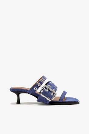 Ganni blau Mules mit Schnallenriemen aus Denim Bio-Baumwolle - Gr&ouml;&szlig;e 36