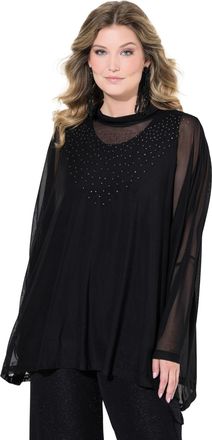 Miamoda Damen große Größen Übergrößen Plus Size Bluse, Oversized, Mesh, Glitzersteinchen, Top schwarz 50+ 837115100-50+