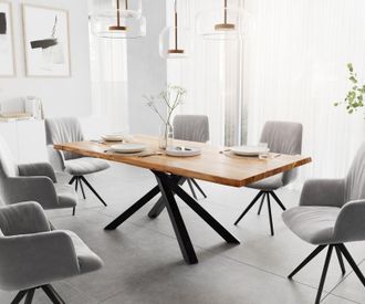 DELIFE Esstisch Edge 200x100 Akazie Natur Kreuzgestell Rechteck Schwarz Live-Edge, Esstische, Baumkantenm&ouml;bel, Massivholzm&ouml;bel, Massivholz