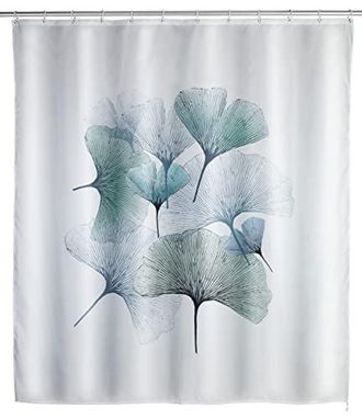 WENKO Anti-Schimmel Duschvorhang Ginkgo, Textil-Vorhang mit Antischimmel Effekt f&uuml;rs Badezimmer, waschbar, wasserabweisend, mit Ringen zur Befestigung an de