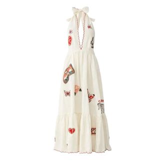 Camilla Femme, Robes, Blanc, Taille: 38 FR Robe Longue &agrave; Volants et Col Halter High Class Hookah