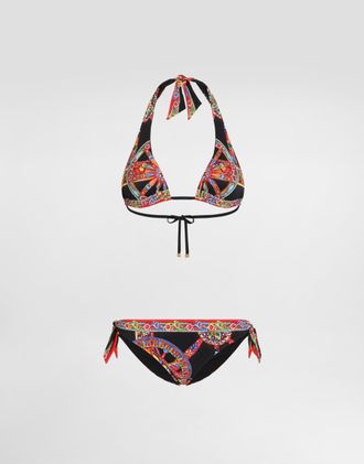 Dolce & Gabbana Triangel-bikini Mit Carretto-print - Frau Bademode Multicolor 4