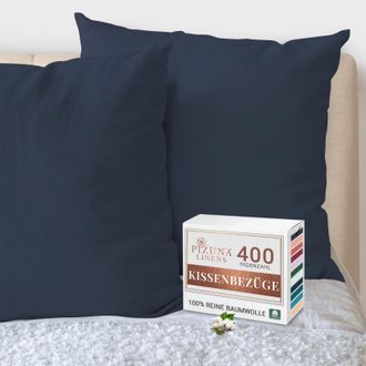 Pizuna Luxuri&ouml;ser Soft-Satin 2er Pack Kissenbezug 80x80 cm Dunkelblau, 400 Fadenzahl Baumwolle Quadratisch Kissenbez&uuml;ge, 100% Langstapel Baumwolle Nur Kissen