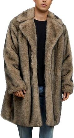 Generic Manteau en fausse fourrure pour homme - Chaud et moelleux - Col à revers - Veste longue en peluche tendance - Taille puls - Haut à manches longues pou