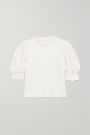 Chlo&eacute; Haut En Laine M&eacute;lang&eacute;e &Agrave; Mailles Pointelle - Blanc