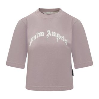 Palm Angels Femme, Tops, Violet, Taille: 38 FR Curved Logo Boxy T-Shirt