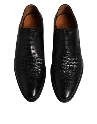 Dolce & Gabbana Mens Black Leather Derby Wingtip Lace Up Formal Dress Shoes Goatskin Kangaroo Viscose