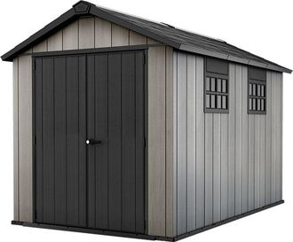 Keter Abri de jardin Oakland 7511 en résine durable à haut plafond, double portes, texture bois, Gris - 7,2 m² - 230x350x242 cm Keter