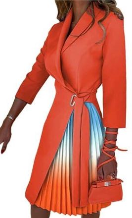 TOMWELL Robe Blazer Femme Col V Manches Longues Robe Tailleur Chic Elegant Plisse Robe Moulante Slim Fit Mini Robe B Bleu M