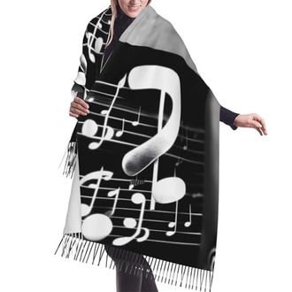 Generic &Eacute;charpe Ch&acirc;le Longue Wrap Impression de notes de musique en noir et blanc Hiver Ch&acirc;le pour Mariage Party Femmes 68x196cm