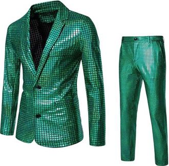 Generic Costume disco des ann&eacute;es 70 pour homme - 2 pi&egrave;ces - Veste &agrave; paillettes - Coupe r&eacute;guli&egrave;re - Brillant - Pour f&ecirc;te, bal de fin dann&eacute;e, Vert, XXL