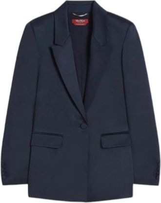 Max Mara Blazer Monopetto in Envers Satin Cr&ecirc;pe - - Jackets - Damen - Blau - M