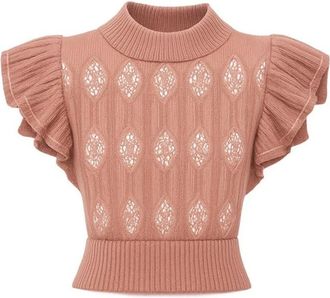 Silvian Heach Femme, Pulls, Orange, Taille: 40 FR Top D&eacute;coratif &agrave; Col Montant et Manches Courtes