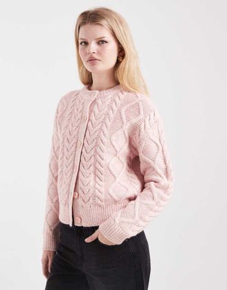 New Look Gilet en maille torsad&eacute;e - Rose