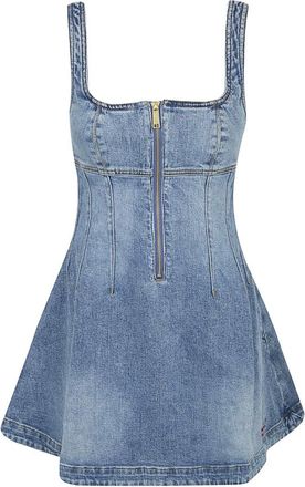 Self Portrait Femme, Robes, Bleu, Taille: 38 FR Mini robe &eacute;vas&eacute;e en denim avec logo