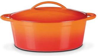 GSW Gusseisen-Bräter - hochwertiger Schmortopf mit Deckel, ideal zum Schmoren, Dünsten und Braten, auch für Induktion und Backofen - Orange / Rot, Gusseis