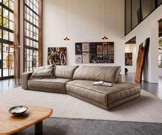 DELIFE Big-Sofa Snoosh 400x150 cm Mikrofaser Schlamm Vintage Recamiere rechts, Big Sofas