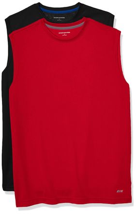 Amazon Essentials Herren Active Performance Tech Muscle Tank, 2er-Pack, Schwarz/Rot, Größe L