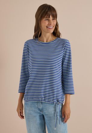 Cecil 3/4-Arm-Shirt CECIL, Damen, Gr. XXL (46), blau (raw matcha lime), Web, 100% Baumwolle, gestreift, comfort fit normal, Rundhals, abgesteppt, Shirts 3/4