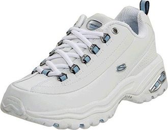Skechers DLites Fresh Start Baskets à lacets en mousse à mémoire de forme pour femme, Blanc/bleu, 39.5 EU