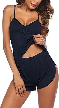 Ekouaer V&ecirc;tements de Nuit Femme sans Manches &Eacute;t&eacute; Pyjama Sexy Col en V Ensembles de Pyjama Chic El&eacute;gant, Bleu Marine, XL