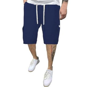 Generic Short cargo d&eacute;contract&eacute; pour homme - Couleur unie - L&eacute;ger - Pour l&eacute;t&eacute; - Travail en plein air - Avec poches, Marine, XL