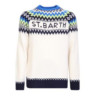 MC2 Saint Barth Homme, Pulls, Multicolore, Taille: XL Tricot Blanc avec Motif Fair Isle