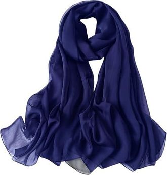 Lina & Lily Foulard en mousseline de soie froissée pour femme - Printemps été - Transparente - Soyeux et léger, bleu marine, taille unique