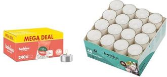 Bolsius Bundle of Bolsius - Gro&szlig;packung Teelichter - 240 St&uuml;ck - 6 Brennstunden - Wei&szlig; + Bolsius - Teelichter Clear Cup - im Karton - Brenndauer 8 Stunden - 4
