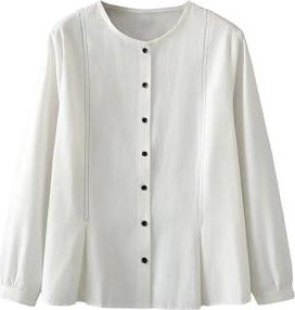 Generic Grande taille Casual Quotidien Confortable Femme Chemise Simple Manches Longues Casual Top, blanc, XL