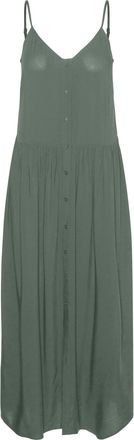 Vero Moda Damen Langes Basic Kleid &Auml;rmelloses V-Ausschnitt Midi Dress Locker mit Kn&ouml;pfen VMALBA, Farben:Gr&uuml;n-2,Gr&ouml;&szlig;e Damen:S