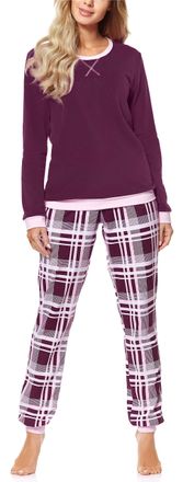 Merry Style Damen Lang Zweiteiliger Schlafanzug aus Baumwolle Pyjama Set Winter MS10-168 (Wein Kariert, 5XL)
