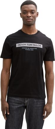 Tom Tailor Tom Tailor Denim Herren Basic T-Shirt mit Logo-Print,14482 - deep Black, M