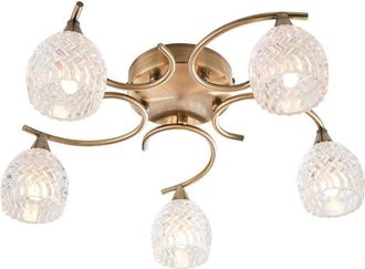 Endon Lighting Boyer - Plafonnier semi-encastré à 5 bras, laiton antique, verre, G9