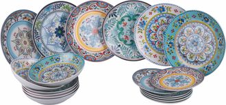 Villa D'Este Home Tivoli 18-teiliges Tafelservice aus Porzellan, 6 verschiedene Plätze, Andalusien