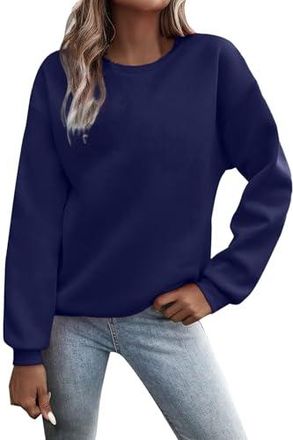 Generic Chandails en molleton pour femme - Couleur unie - Haut surdimensionn&eacute; - Col rond - Manches longues - Automne - Hiver - D&eacute;contract&eacute; - Confortable - Ten