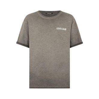 Roberto Cavalli Graues T-Shirt mit Schlangenprint auf dem R&uuml;cken - - Tops - Herren - Schwarzk - 2XL