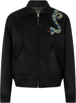 Roberto Cavalli Homme, Vestes, Noir, Taille: S Blouson aviateur noir avec broderie serpent