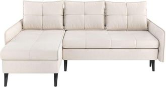 Selsey Selsey Collin - Ecksofa Schlaffunktion, 2 Bettkästen, hydrophober Samt, beidseitig, Graubeige