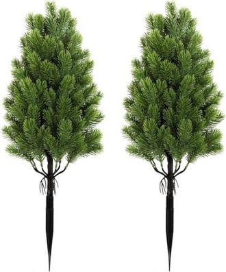 Generic Lot de 2 cypr&egrave;s topiaires artificiels de 50 cm - Plantes artificielles r&eacute;sistantes aux UV avec piquets, arbres topiaires artificiels pour ext&eacute;rieur et