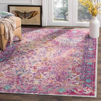 Safavieh Boho Teppich für Wohnzimmer, Esszimmer, Schlafzimmer - Crystal Collection, Kurzer Flor, Hellblau und Fuchsia, 122 X 183 cm