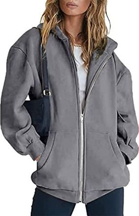 Onsoyours Sweat à Capuche pour Femme Couleur Unie Décontractée Veste de Sport Basique Pull à Capuche Manches Longues Fermeture Eclair Veste de Survêtement Veste