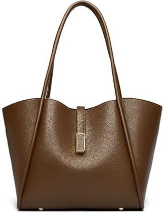 Generic Sac à bandoulière en cuir souple pour femme, grande capacité, sac à main décontracté, café, Taille unique