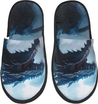 Generic Chaussons Maison Dragon Bleu De La Tempête De Tonnerre Épais Pantoufles En Coton Doux Pantoufles Pour Outdoor La Maison Automne M