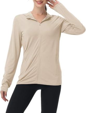 Generic T-shirt &agrave; capuche anti-UV pour femme - Manches longues - Fermeture &eacute;clair int&eacute;grale - Avec fermeture &eacute;clair - Avec poches - Veste dext&eacute;rieur, beige, S