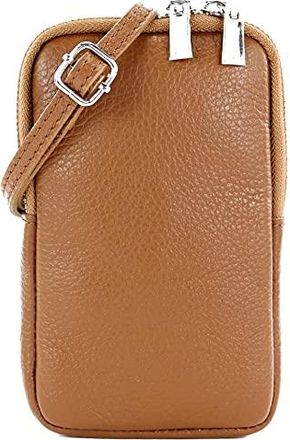 modamoda.de T197 - ital. Sac à bandoulière en cuir petit, Cognac foncé, XS