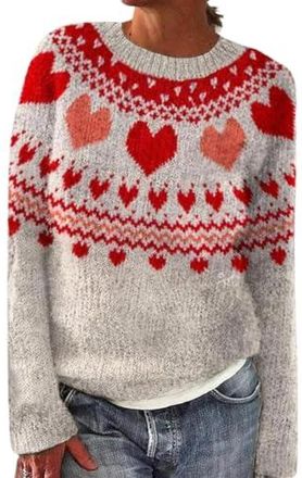 Generic Pull Norv&eacute;gien pour Femme dhiver Chaud &Eacute;l&eacute;gant Pullover Tricot&eacute; Col Rond &Agrave; Manches Longues Sweater Tops Motif Jacquard Tunique Grande Taille Mode Surd